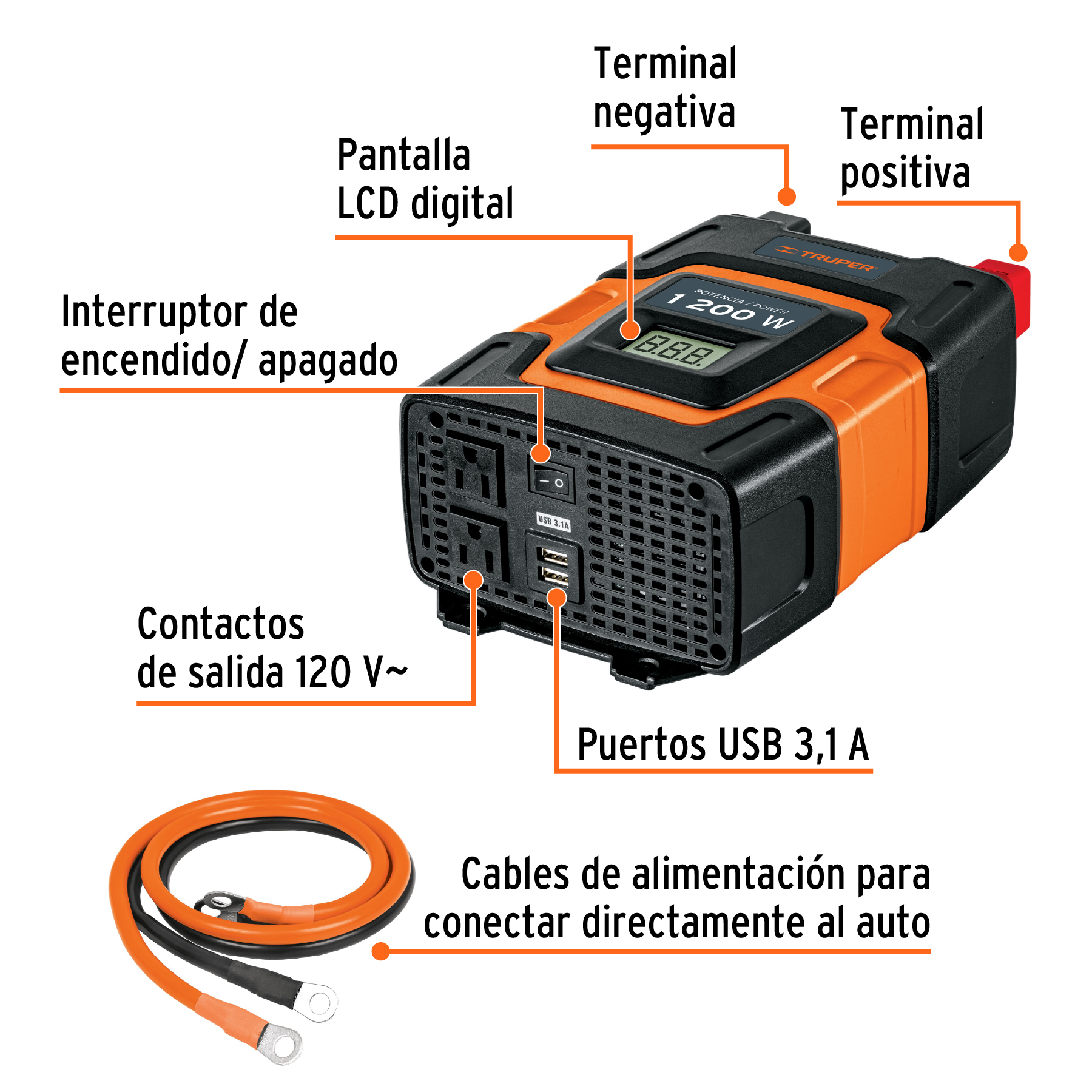 Inversor Corriente 1200 W INCO-1000 Truper/(10491) 2002206. Tienda ...